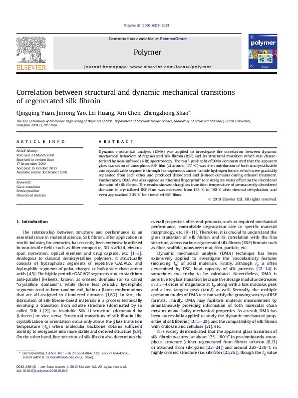 (PDF) Correlation between structural and dynamic mechanical transitions of regenerated silk fibroin