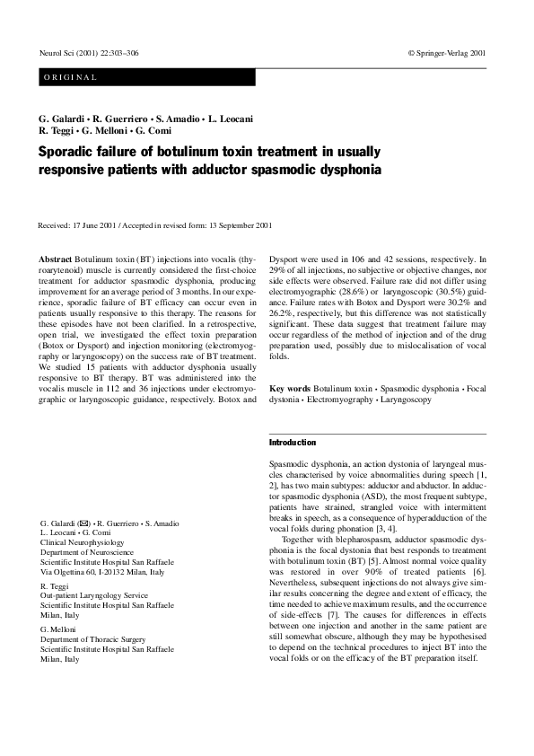 (PDF) Sporadic failure of botulinum toxin treatment in usually ...