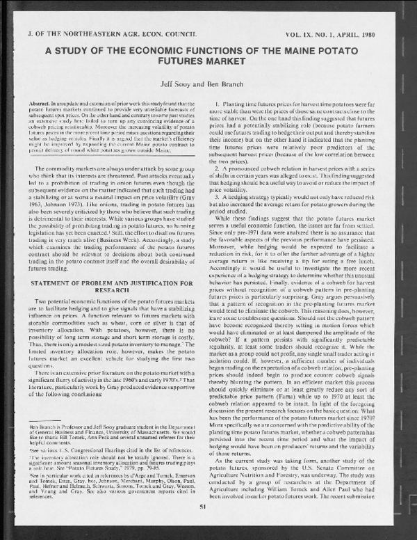 (PDF) A Study of the Economic Functions of the Maine Potato Futures Market