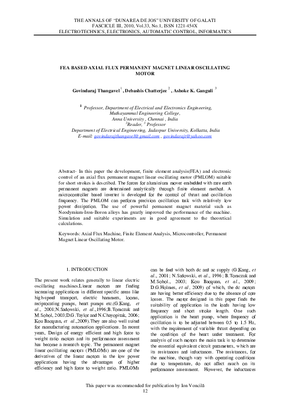 (PDF) Fea Based Axial Flux Permanent Magnet Linear Oscillating Motor