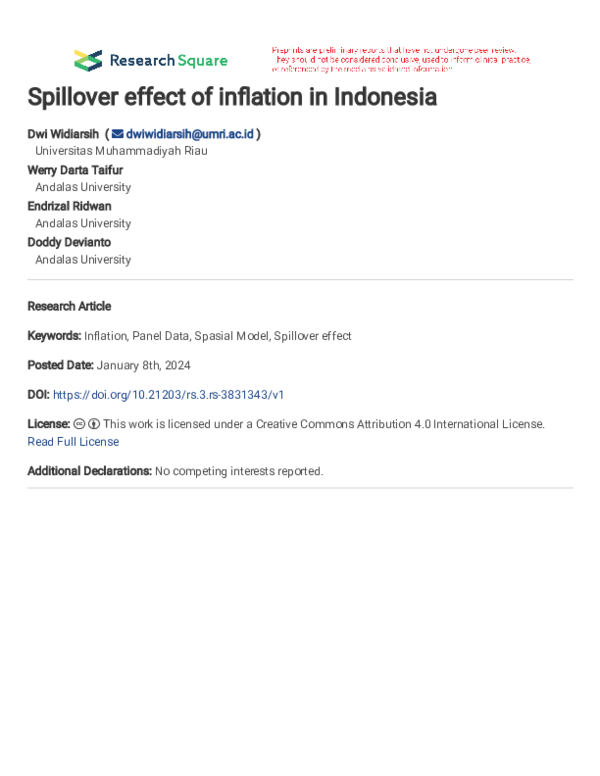 (PDF) Spillover effect of inflation in Indonesia