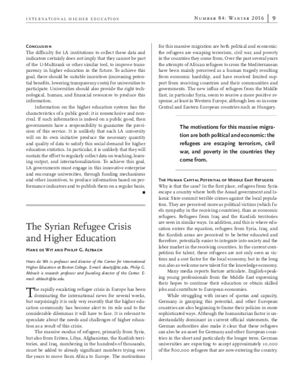 (PDF) The Syrian Refugee Crisis and Higher Education