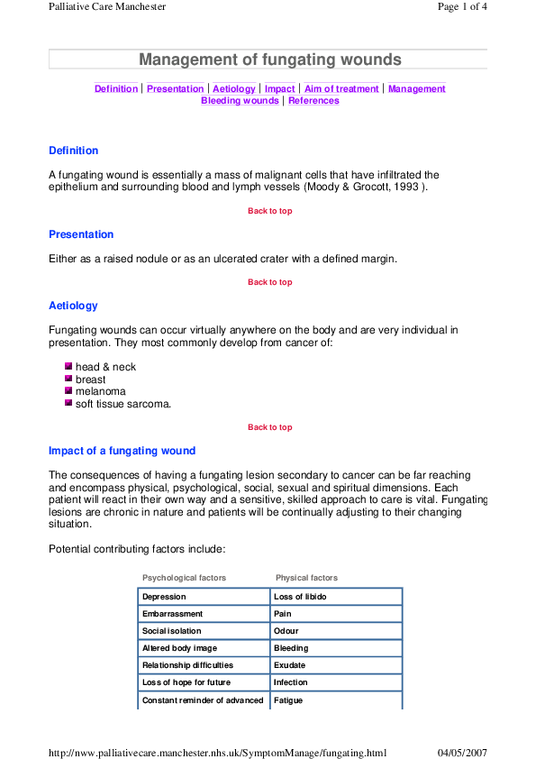 (PDF) The management of fungating wounds