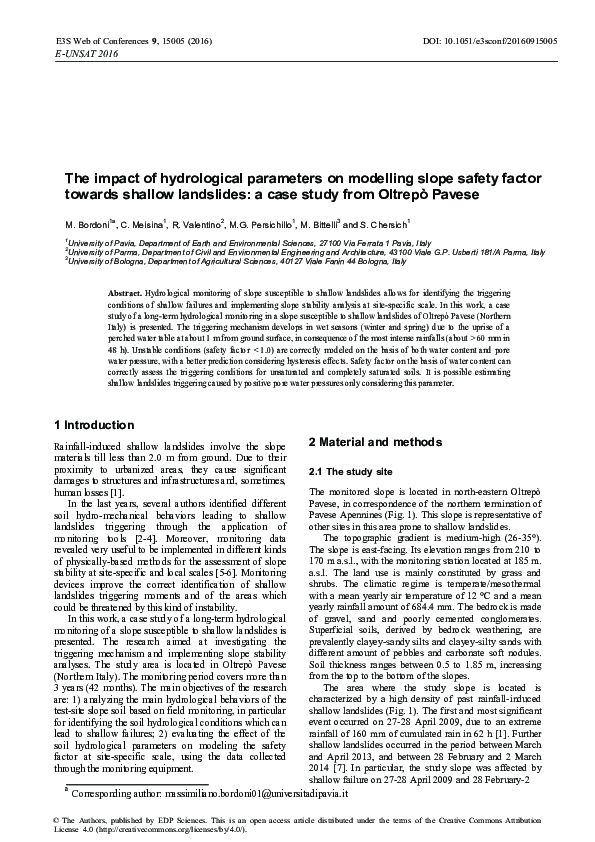 (PDF) The Impact of Hydrological Parameters on Modelling Slope Safety Factor Towards Shallow ...