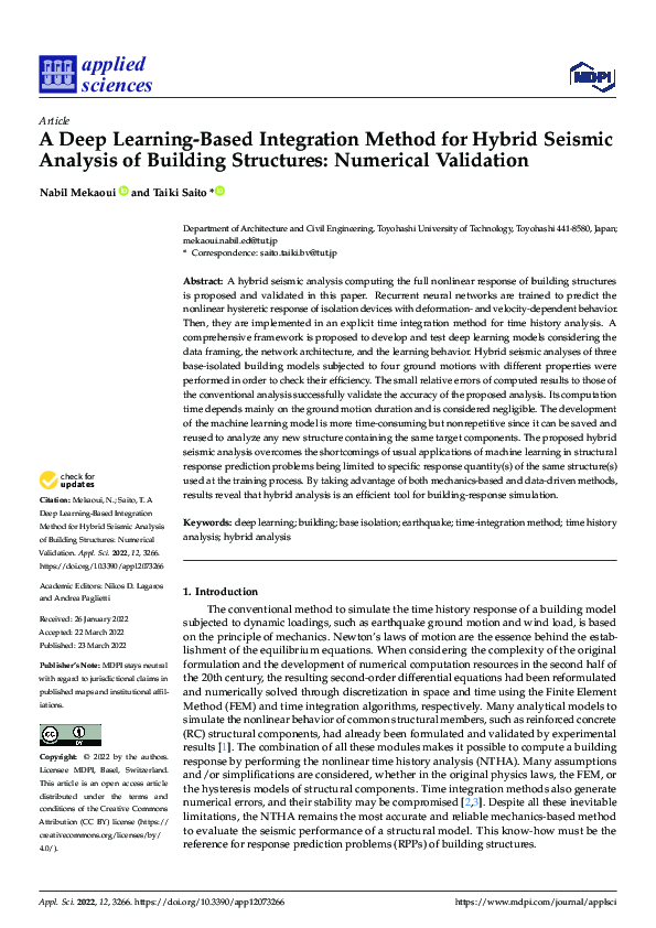 (PDF) A Deep Learning-Based Integration Method for Hybrid Seismic Analysis of Building ...