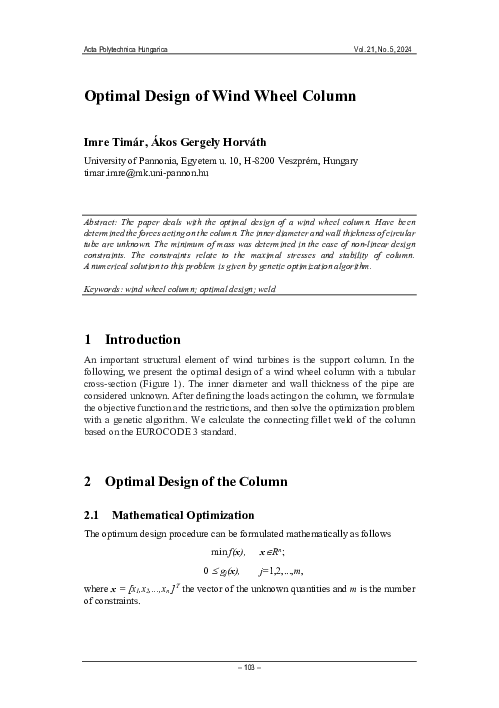 (PDF) Optimal Design of Wind Wheel Column