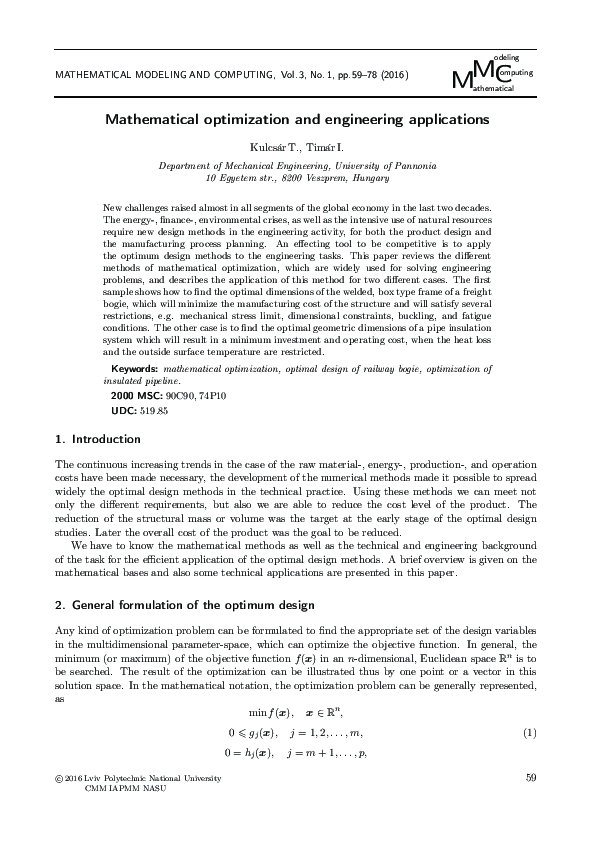 (PDF) Mathematical optimization and engineering applications
