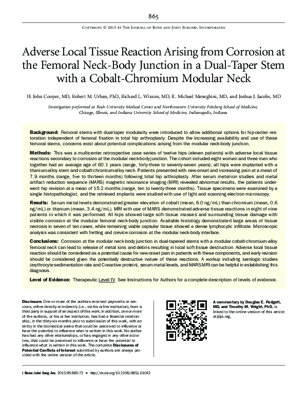 Adverse Local Tissue Reaction Arising from Corrosion at the Femoral ...