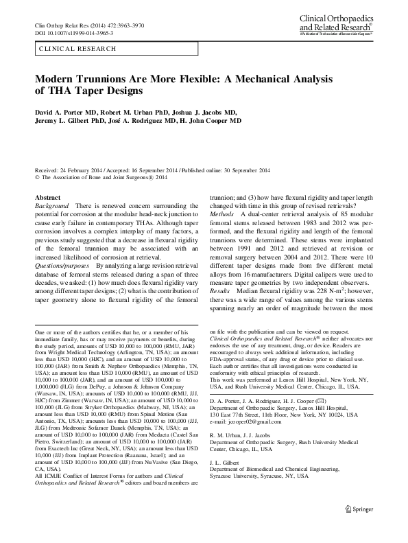 (PDF) Modern Trunnions Are More Flexible: A Mechanical Analysis of THA ...