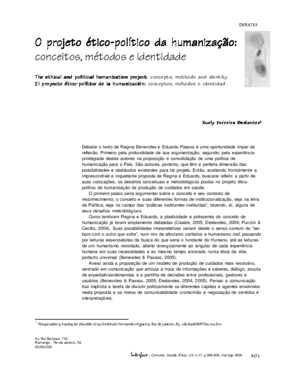 (PDF) The ethical and political humanization project: concepts, methods ...