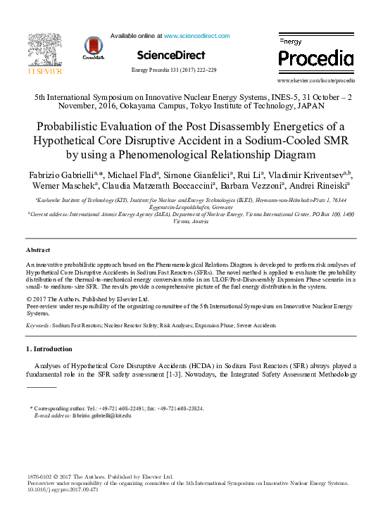 (PDF) Probabilistic Evaluation of the Post Disassembly Energetics of a Hypothetical Core ...