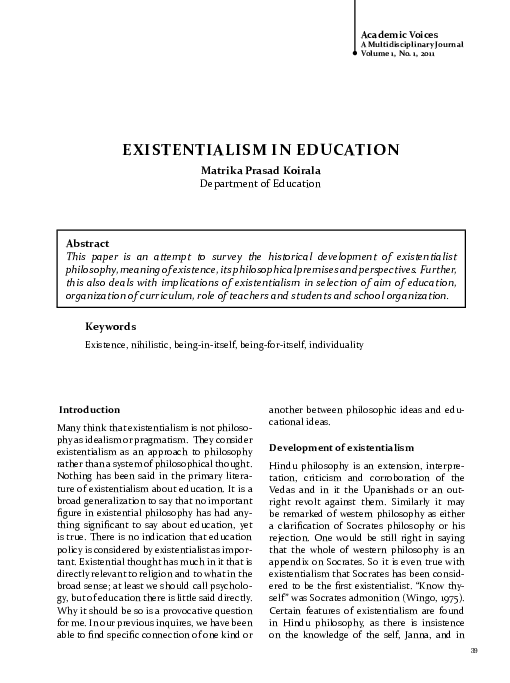 (PDF) Existentialism in Education