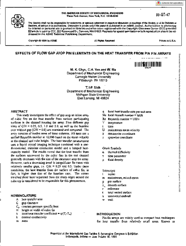 (PDF) Effects of Flow Gap Atop Pin Elements on the Heat Transfer From ...
