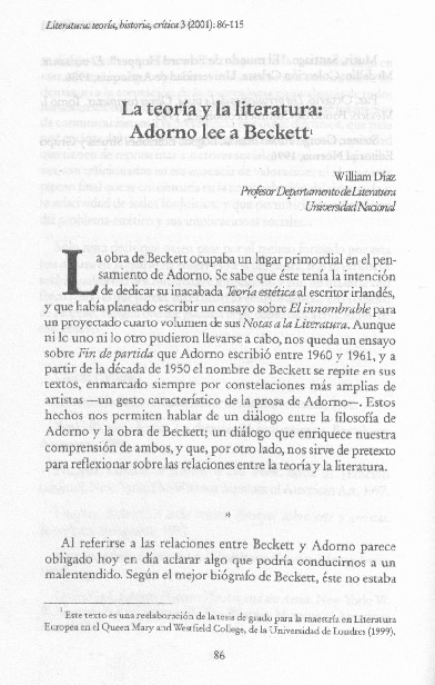 (PDF) La teoría y la literatura: Adorno lee a Beckett