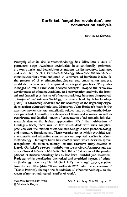 Garfinkel, ‘cognitive revolution’, and conversation analysis