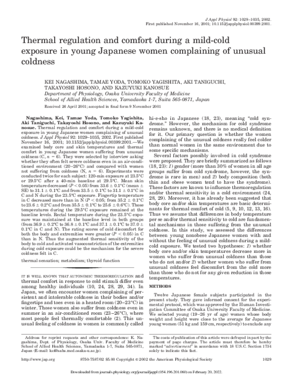 (PDF) Thermal regulation and comfort during a mild-cold exposure in ...
