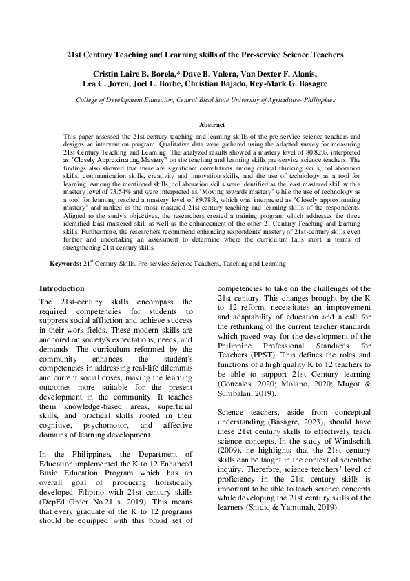 (PDF) 21st Century Teaching and Learning skills of the Pre-service ...