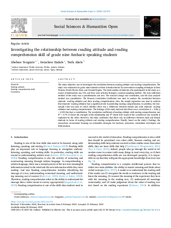 (PDF) Investigating the relationship between reading attitude and reading comprehension skill of ...