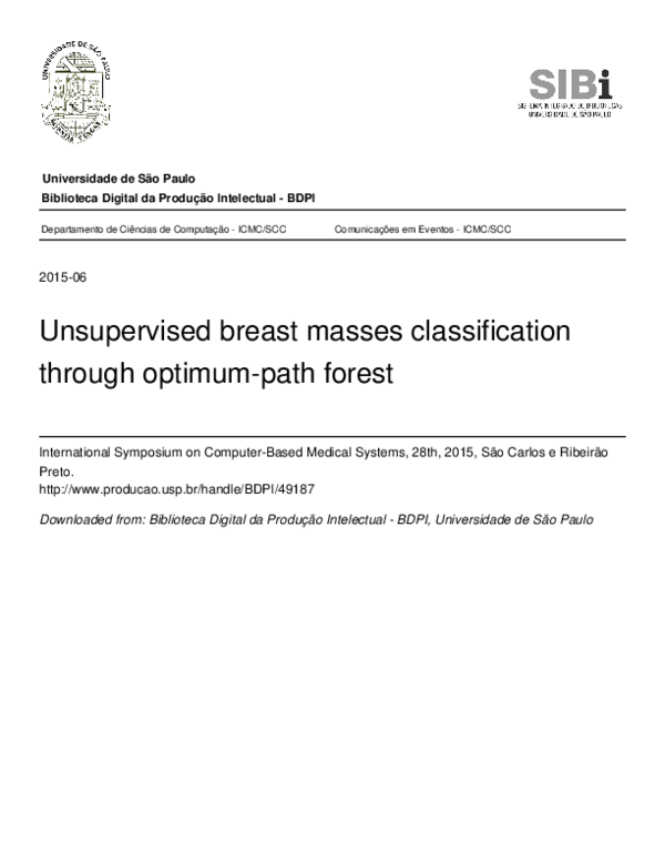 (PDF) Unsupervised Breast Masses Classification through Optimum-Path Forest