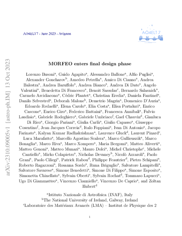 (PDF) MORFEO enters final design phase