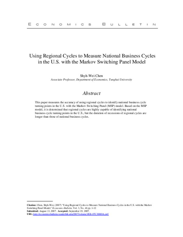 (PDF) Using Regional Cycles to Measure National Business Cycles in the U.S. with the Markov ...