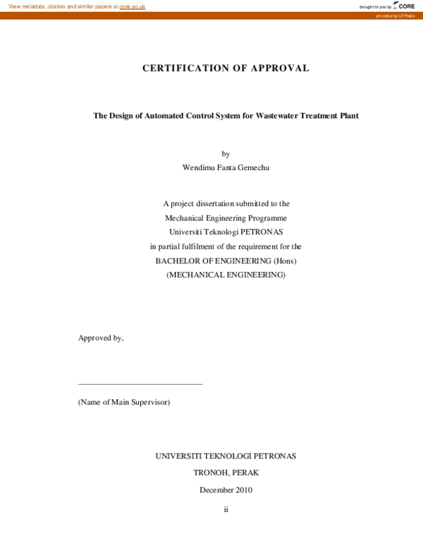 (PDF) The Design of Automated Control System for Wastewater Treatment Plant