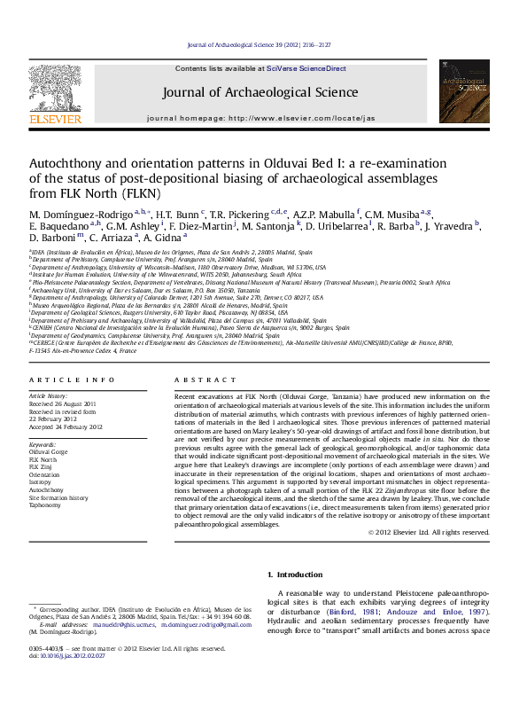 Autochthony and orientation patterns in Olduvai Bed I: a re-examination ...
