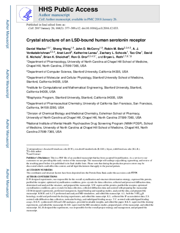 (PDF) Crystal Structure of an LSD-Bound Human Serotonin Receptor