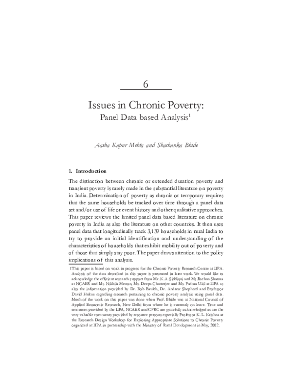 (PDF) Issues in Chronic Poverty: Panel Data Based Analysis