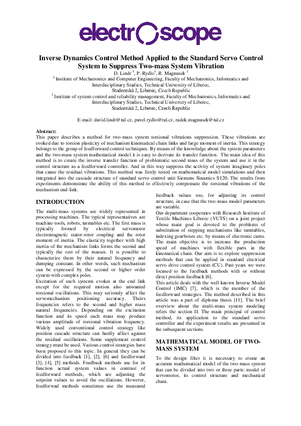 (PDF) Inverse dynamics control method applied to the standard servo control system to suppress ...