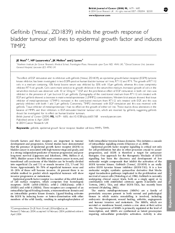 (PDF) Gefitinib (‘Iressa’, ZD1839) inhibits the growth response of ...