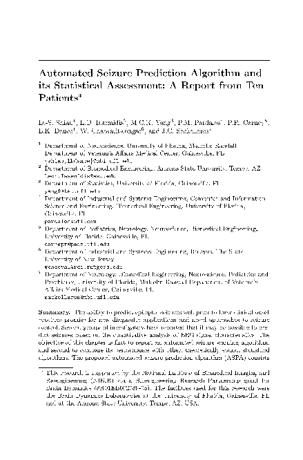 Pdf Automated Seizure Prediction Algorithm And Its Statistical