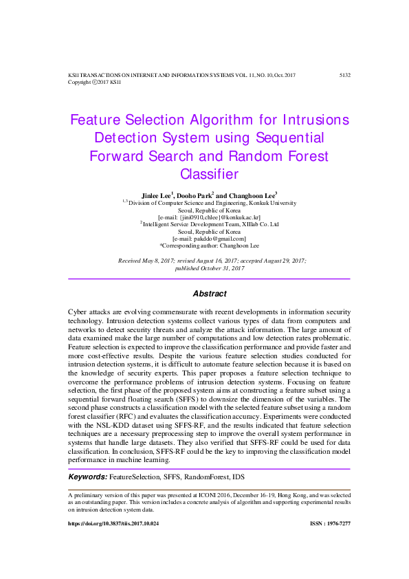 (PDF) Feature Selection Algorithm for Intrusions Detection System using ...