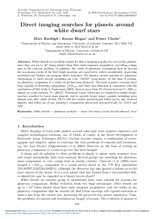 (PDF) Direct imaging searches for planets around white dwarf stars