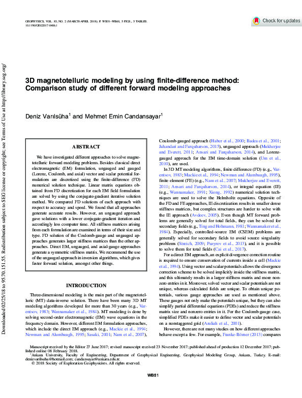 (PDF) 3D magnetotelluric modeling by using finite-difference method: Comparison study of ...