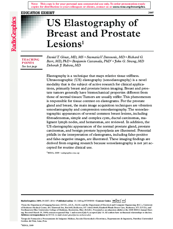 (PDF) US Elastography of Breast and Prostate Lesions