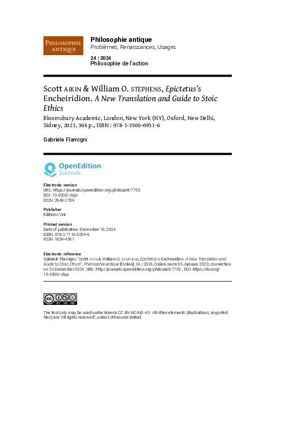 (PDF) Review: Scott Aikin; William O. Stephens. Epictetus’ Encheiridion ...