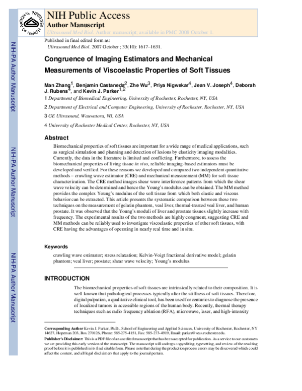 (PDF) Congruence of Imaging Estimators and Mechanical Measurements of Viscoelastic Properties of ...