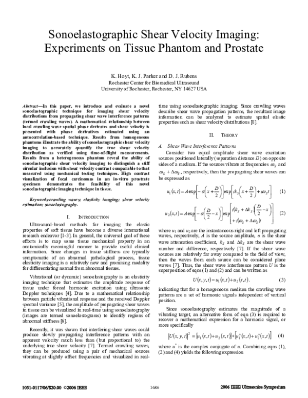 P2E-7 Sonoelastographic Shear Velocity Imaging: Experiments on Tissue ...