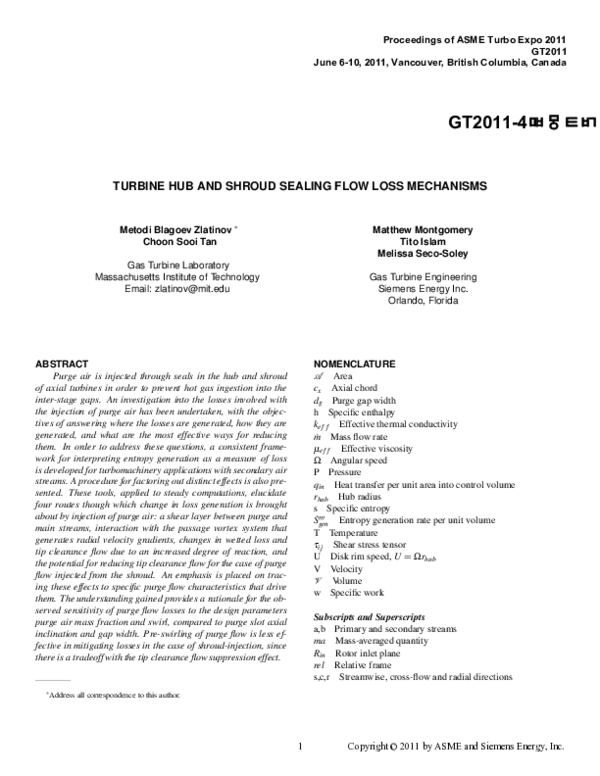 (PDF) Turbine Hub and Shroud Sealing Flow Loss Mechanisms