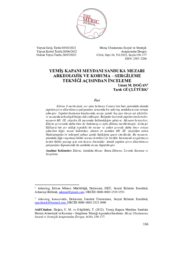 (PDF) Yemiş Kapanı Meydanı Sanduka Mezarı Arkeolojik ve Koruma ...