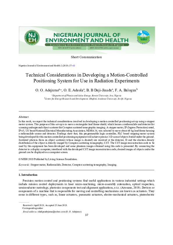 (PDF) Technical Considerations in Developing Motion-Controlled Positioning System for Use in ...