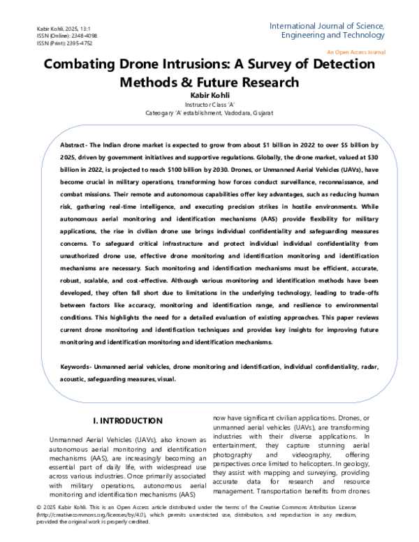 (PDF) Combating Drone Intrusions: A Survey of Detection Methods ...