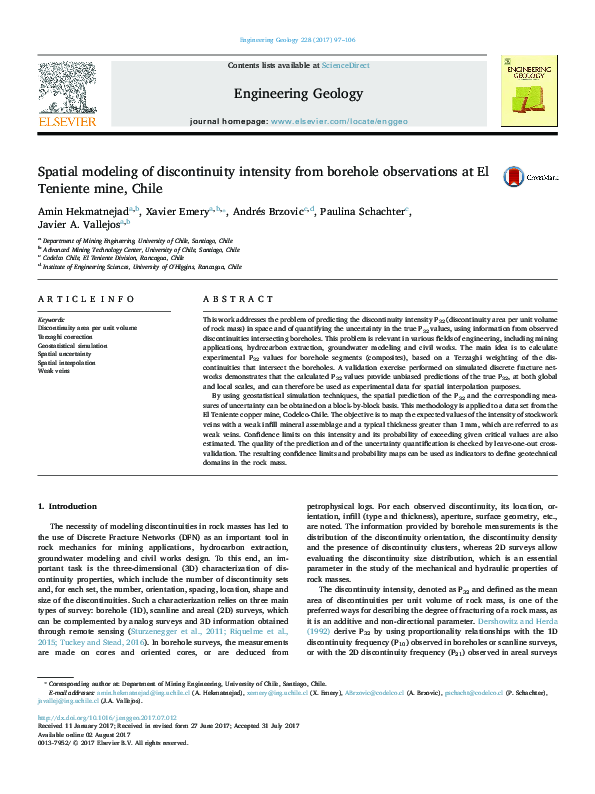 Spatial modeling of discontinuity intensity from borehole observations ...