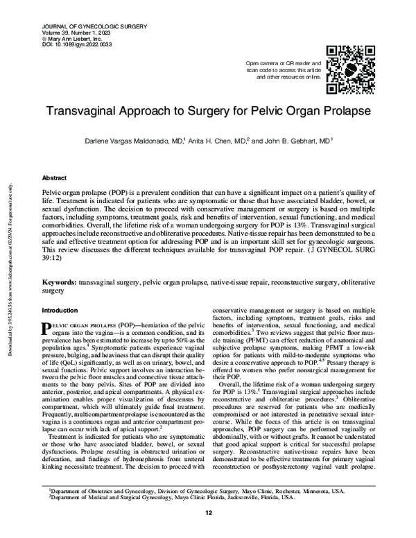 (PDF) Transvaginal Approach to Surgery for Pelvic Organ Prolapse