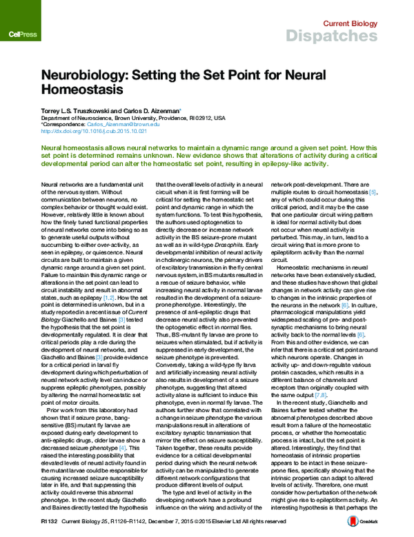 (PDF) Neurobiology: Setting the Set Point for Neural Homeostasis