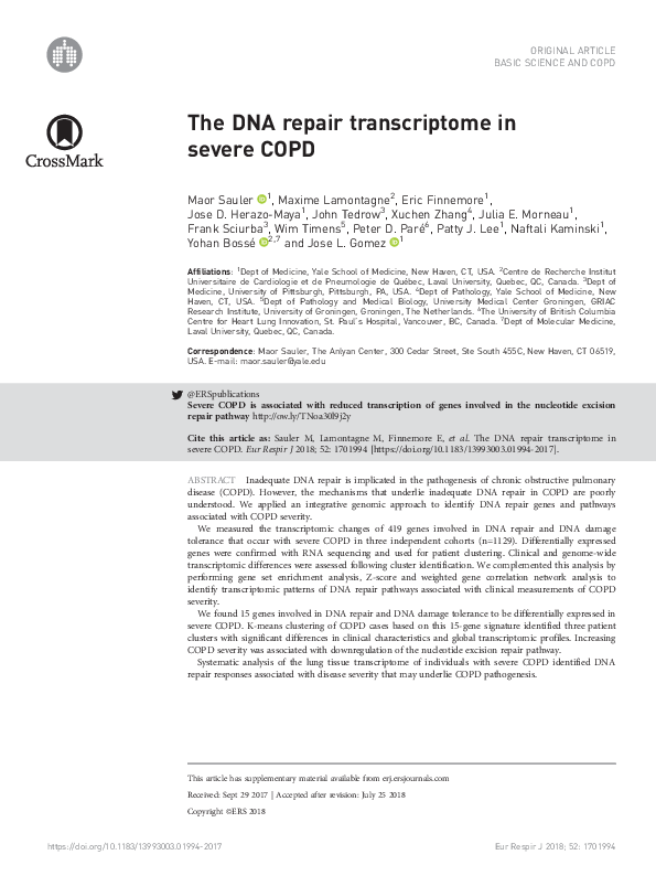 (PDF) The DNA Repair Transcriptome in Severe COPD
