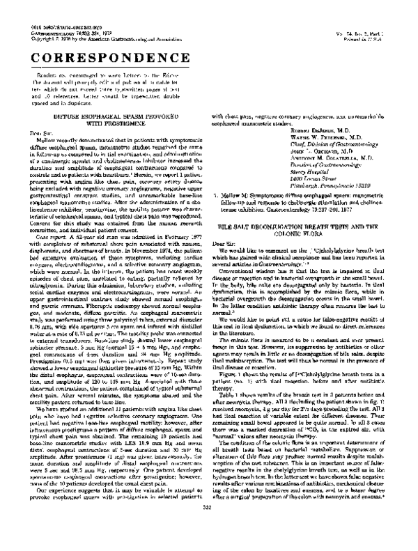 Pdf Diffuse Esophageal Spasm Provoked With Prostigmine 2950