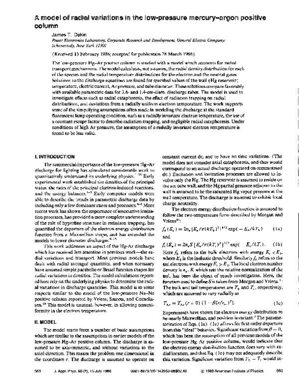 (PDF) A model of radial variations in the low-pressure mercury–argon ...