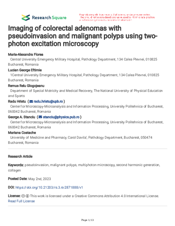 (PDF) Imaging of colorectal adenomas with pseudoinvasion and malignant polyps using two-photon ...